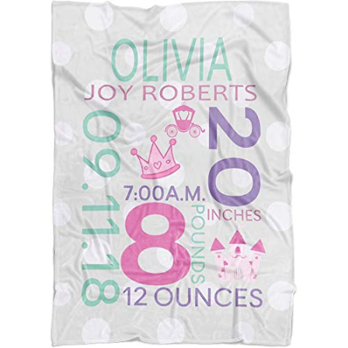 Personalized Baby Blanket with Birth Information for Girls and Boys. Customized Name Blanket from Baby's Name, Date of Birth, Weight, Length... Gift for New Born Baby, New Dad Mom (Girl-Princess)