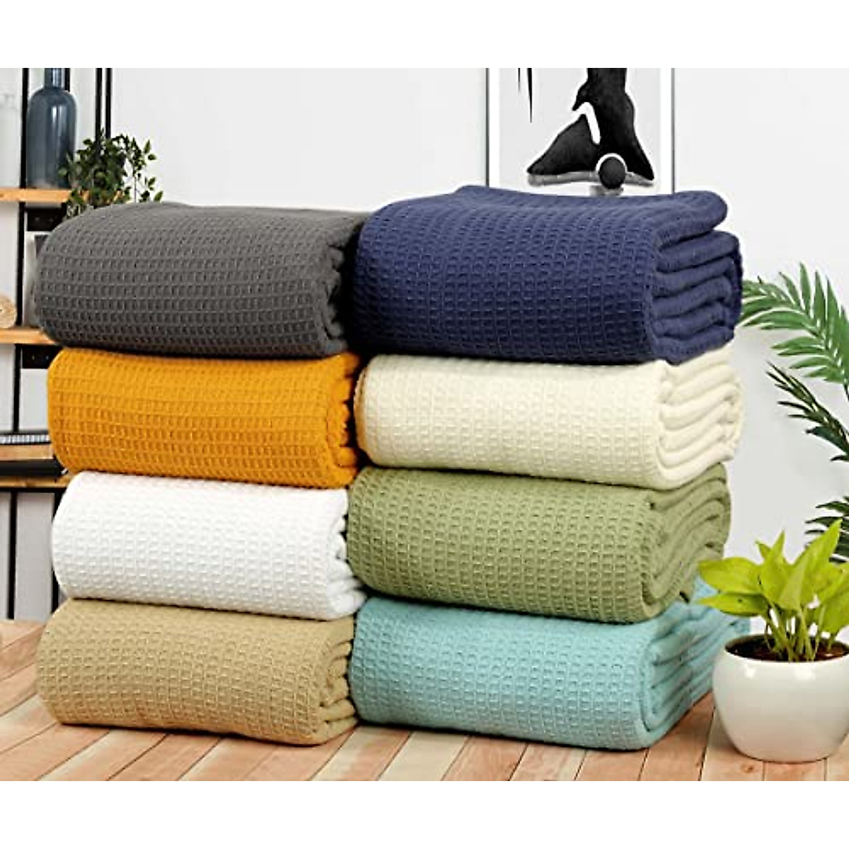 Tex Trend Luxury 100% Cotton Blanket - Soft Blanket for Bed, Sofa & Couch - Breathable Blanket for Summer - All Season Cotton Thermal Blanket (Ivory, Twin XL)