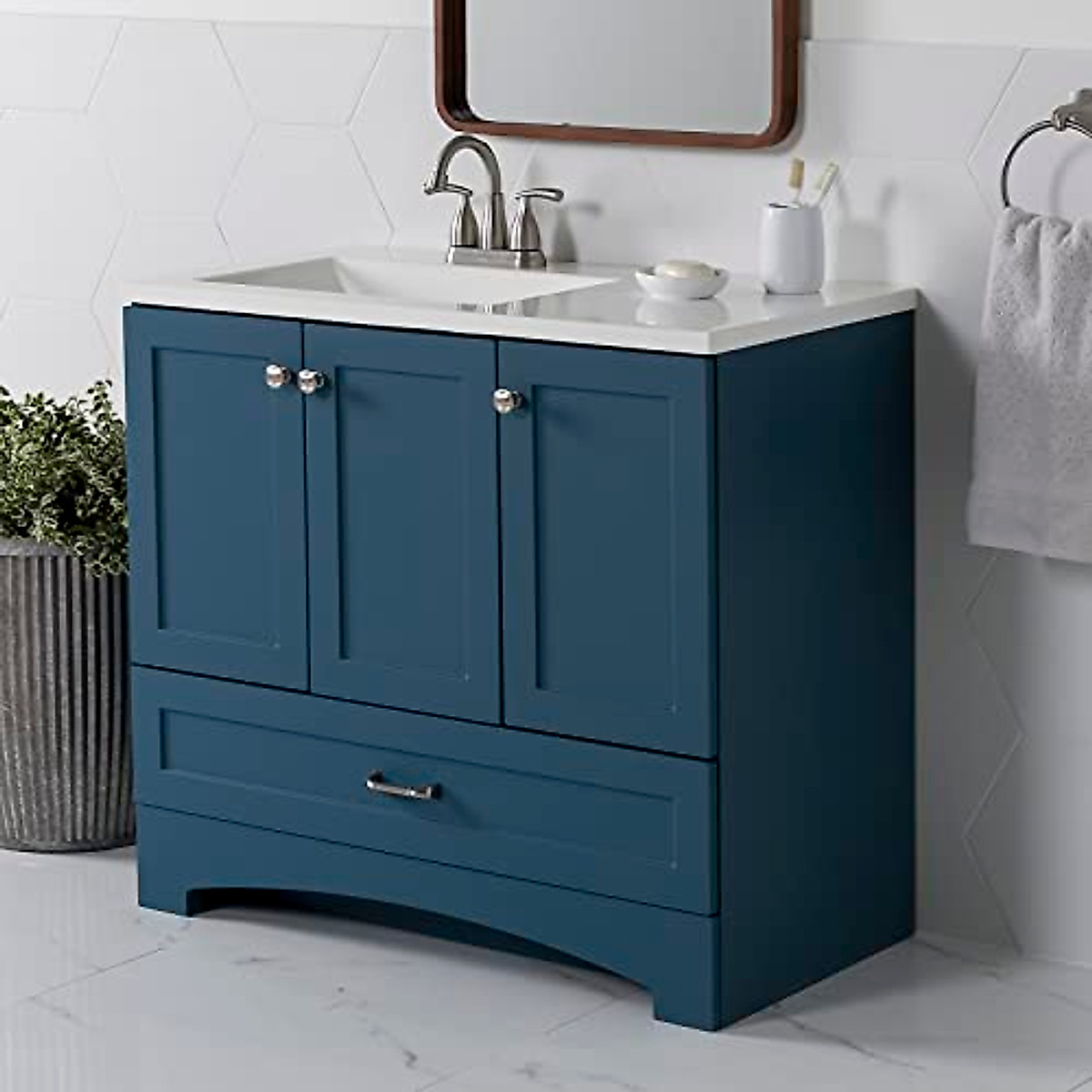 Spring Mill Cabinets Emlyn Bathroom Vanity with Sink, 18.75"D x 36.25"W x 32.89"H, Admiral Blue