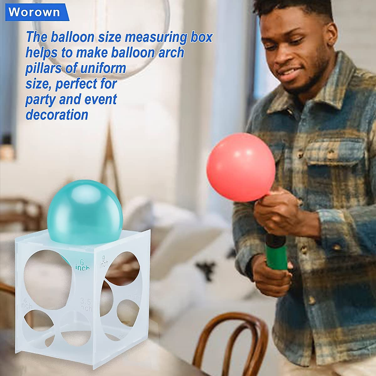 Worown 11 Holes Collapsible Plastic Balloon Sizer Box Cube, Balloon Size Measurement Tool for Balloon Decorations, Balloon Arches, Balloon Columns (2-10 Inch)
