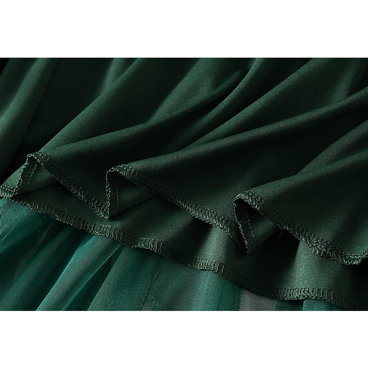 ebossy Womens Elastic High Waist Tutu Tulle Tiered Skirt Sweet Layered Ruffles Mesh Midi Fairy Skirts with Lined(1size,G-deepgreen)