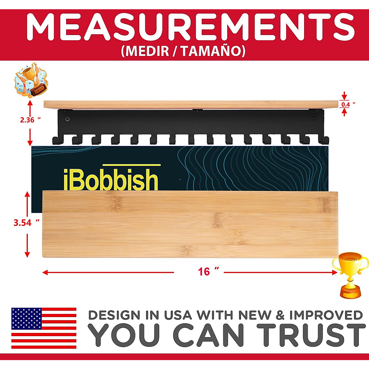 Premium Trophy and Medal Display Shelf 16inchL,Metal Trophy Shelf with hooks Upgraded,Large Trophy Board Display,Sturdy trophy shelf with hooks for medals in Black Metal Wall Mount Over 60 Medals