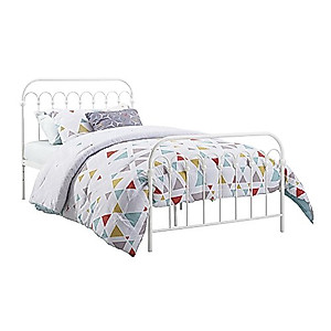 Novogratz Bright Pop Metal Bed, Adjustable Height for Underbed Storage (6.5" or 11"), Metal Slats Included, Twin, White