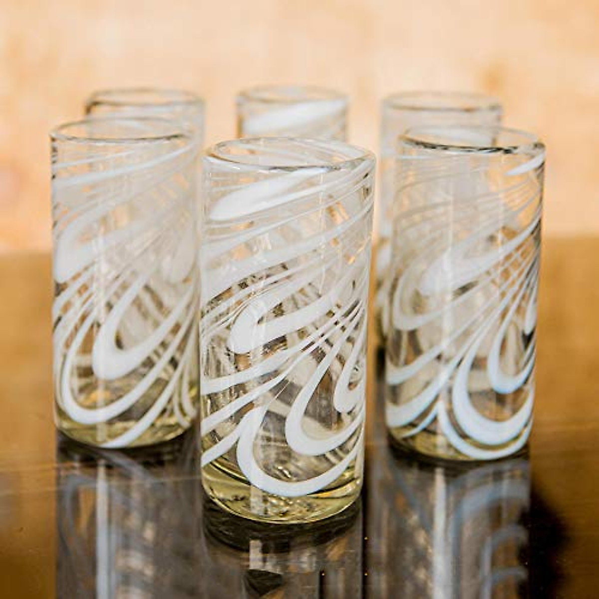 NOVICA Whirling White (Set Of 6) Blown Glass Highball Glasses