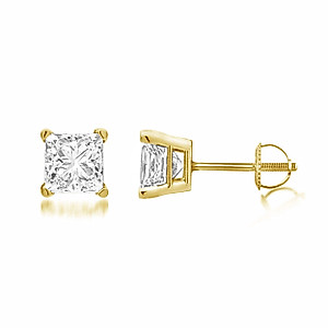 Beyond Brilliance 0.06 Carat Princess Cut Natural Diamond Stud Earrings | 14K Yellow Gold Earrings with Screw Back | Fine Jewelry | Gift Box Included