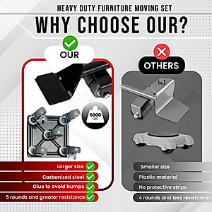 Heavy Duty Furniture Lifter, 4 Sets of Sliders with 4 Wheels Each for Easy Moving, Load Capacity up to 3500lbs, Appliance Moving Cart with Height Adjustable