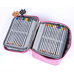Becho Multifunction Zipper Pencil Case High Capacity Holder Pouch Pen Bag Colored Pencil Pen Box 72 Slots (Pink)