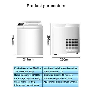 Ice Cube Makers, Mini Automatic Ice Maker, Electric Bullet Round Block Ice Cube Making Machine 15kgs/24H Small Bar Milk Tea Coffee Shop