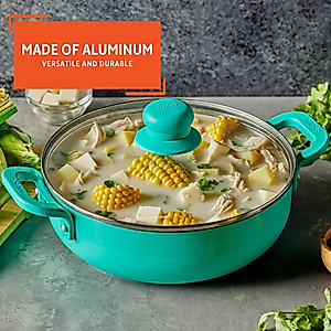 IMUSA USA, T Caldero (Dutch Oven) with Glass Lid Ceramic Interior 6.9-Quart, Teal