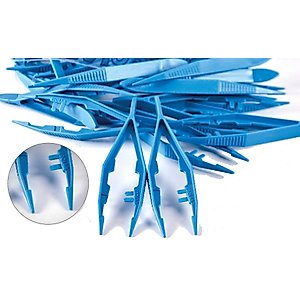 ISOLAB USA - Tapered Tweezers/Plastic Blue Forceps (Pack of 50, Bulk Priced, Disposable, Grooming, Labs, First Aid, Medical usage)