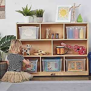 ECR4Kids 8-Compartment Mobile Storage Cabinet, 36in, Classroom Furniture, Natural