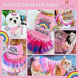 KYEESE Dog Dress Sunflower Dogs Sundress Tulle with Ruffle Sleeves Dog Apparel (Medium (Pack of 1), Rainbow(A))