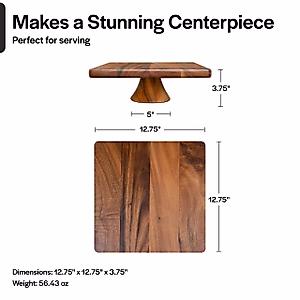 Villa Acacia Cake Stand - 13 inch Rustic Wood Table Stands for Decorating and Serving - Wooden Pedestal for Cupcake, Dessert, Fruit, Wedding & Birthday Parties - Square