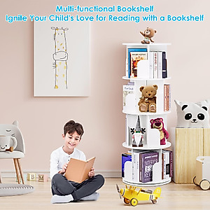 2024 New 4 Tier Rotating Bookshelf kids, Small Corner Bookshelf for Small Space, 360 Display Floor Standing Bookcase Storage Rack, Wood Narrow Book Shelf Organizer for Home Office,Bedroom, Living Room