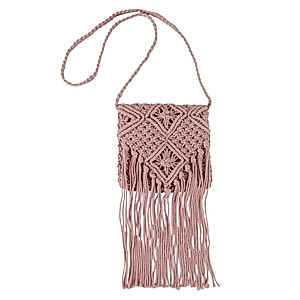 Meyaus Women Mini Fringed Cotton Crochet Cross-body Bag Bohemian Shoulder Bag Purse