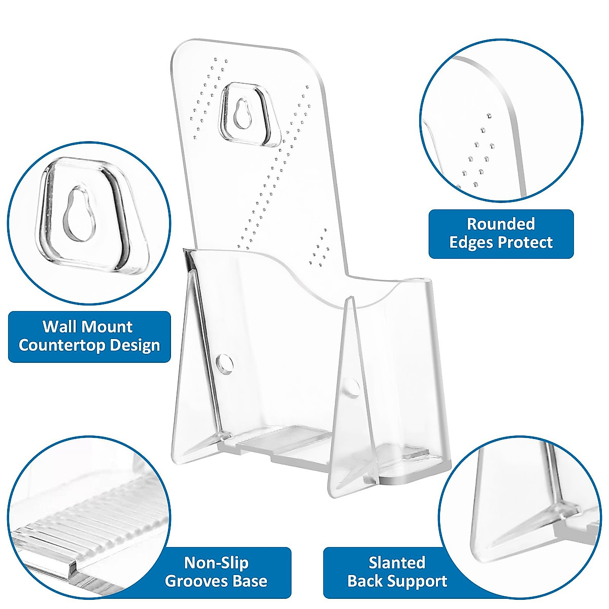 Acrylic Brochure Holder, 6-Pack Plastic Trifold 4 Inches Wide Pamphlet Holder Wall Mount/Countertop Organizer for Display Flyer, Booklet, Document, Literature