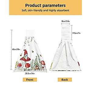 Mushroom Gnomes Hanging Kitchen Towels Set of 1, Hand Towels with Loops, Spring Floral Teal Botanical Water Absorbent Dish Cloth Tie Towels Tea Bar Towels Hand Towels for Bathroom