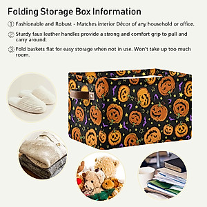 xigua Happy Halloween Scary Pumpkin Foldable Storage Bin, Collapsible Sturdy Fabric Storage Basket Cube W/Handles, Storage Box for Organizing Toys Nursery Shelf Closet Bedroom Office 1PCS