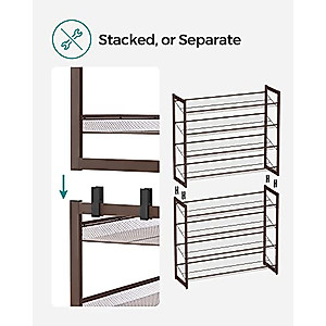 SONGMICS Shoe Rack, 8-Tier Shoe Organizer, Metal Shoe Storage for Garage, Entryway, Set of 2 4-Tier Stackable Shoe Shelf, with Adjustable Flat or Angled Shelves, Holds 32-40 Pairs, Bronze