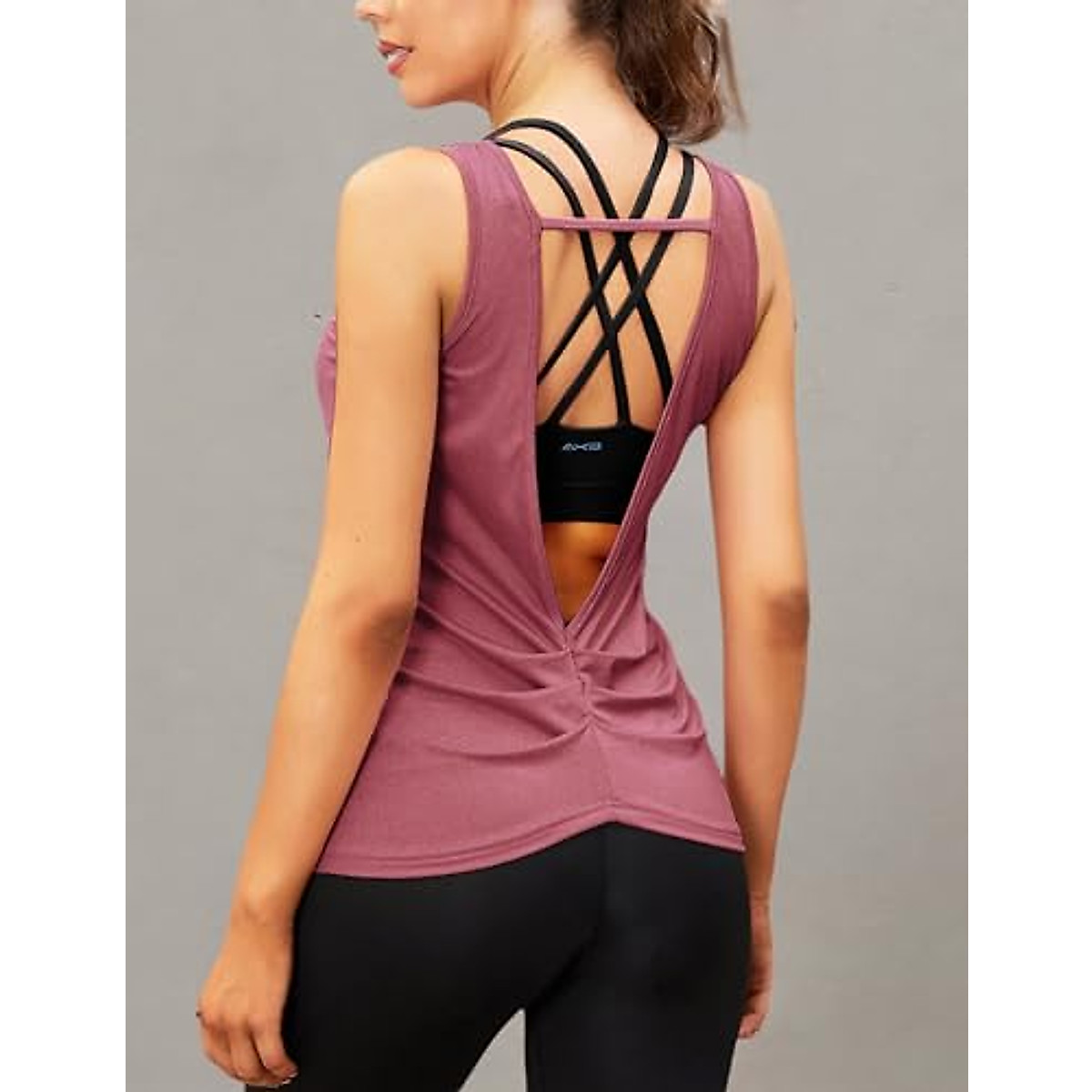 COOrun Workout Tops for Women Open Back Shirts Muscle Yoga Workout Tanks Tennis Exercise Fitness Tanks Running Tennis Shirts Womens Athletic Shirts Wine Red (Wine Red, XL)