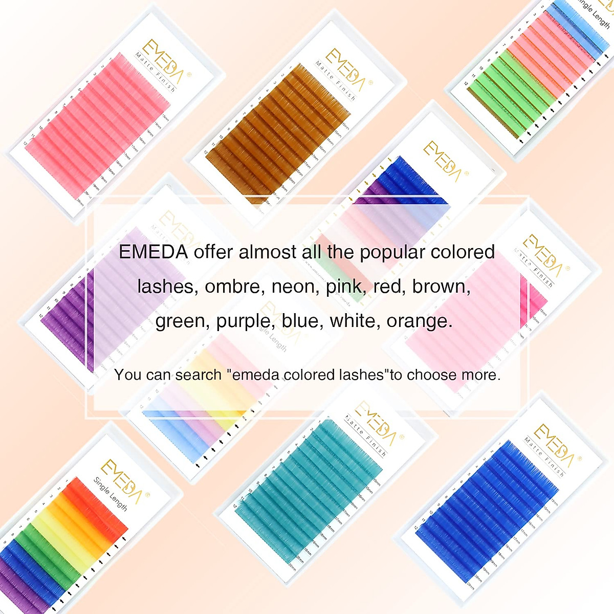 EMEDA Colored Lash Extensions D Curl .07 Thickness Brown Color Lashes Extension 9-15mm Mixed Tray Pop Hot Colorful Classic Single Individual Eyelash Extensions (0.07mm D Curl Mix 9-15mm)