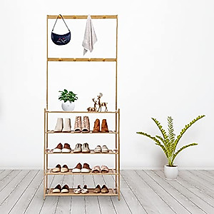 Gdrasuya10 Entryway Coat Rack Shoe Storage Shelf, 5-Tier Freestanding Hall Tree Shoe Rack with 10 Hooks for Entrance Foyer Mudroom Holds 15 Pairs of Shoes