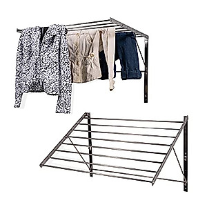 brightmaison Wall Mount Clothes Drying Rack & Laundry Room Organizer, 6.5 Yards Drying Capacity Stainless Steel Silver Set of 2 Laundry Rack