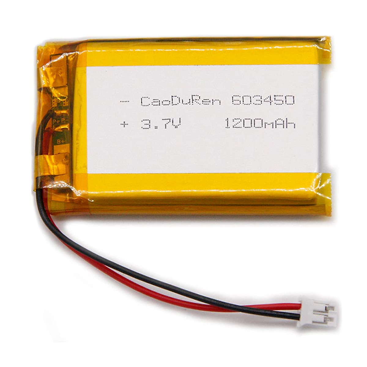 CaoDuRen Rechargeable 3.7V Li Lipo Lithium Polymer Ion Battery Pack with 2 Pin 2.0mm JST Connector (603450 1100mAh)