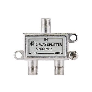 GE 2-Way Coaxial Cable Splitter, 5-900 Mhz Range, RG59 RG6 Coax Compatible, Audio, Video, Works with HD TV, Cable, Amplifiers, Amplified Antennas, Nickel, Corrosion Resistant, 35046