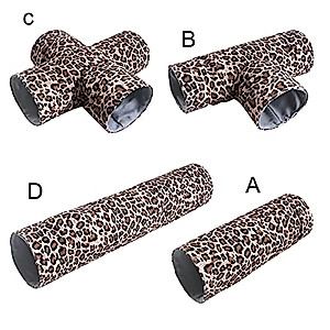 Hamster Tunnels, Guinea Pig Leopard Printing Toys Play Tunnel, Skin-Friendly Fleece 2/3/4 Holes Pet Tunnel Nest for Small Animal (D)