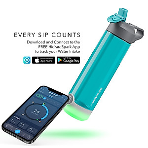 Hidrate Spark TAP Smart Water Bottle – Tritan Plastic – Tap Phone to Track Water Intake, LED Glow Reminder When You Need to Drink – Straw Lid, 24 oz, Scuba