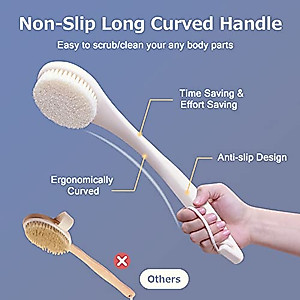 VANZAVANZU Shower Brush, Bath Body Brush with Soft Bristles, Back Brush Long Handle for Shower, Dry Exfoliating Brush or Wet Shower Brush with Moderate Bristles, Cream White