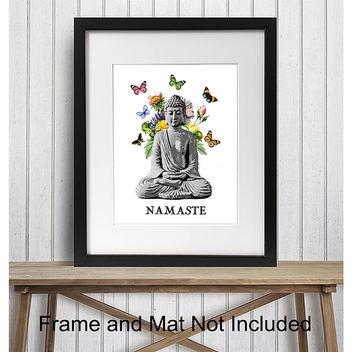 Namaste Buddhism Buddha Statue Wall Art Print - 8x10 Photo, Home Decor, Meditation Room, Spa or Yoga Studio Decoration - Boho Zen New Age Gift - Unframed Butterfly Poster Picture