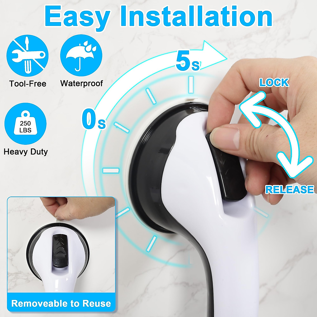 Consss Shower Grab Bars for Seniors, 250BL Shower Handles for Elderly Suction, Safety Heavy Bathtubs Grab Bars 2PCS Handicap Grab Bars Support for Bathroom/Showers/Toilet