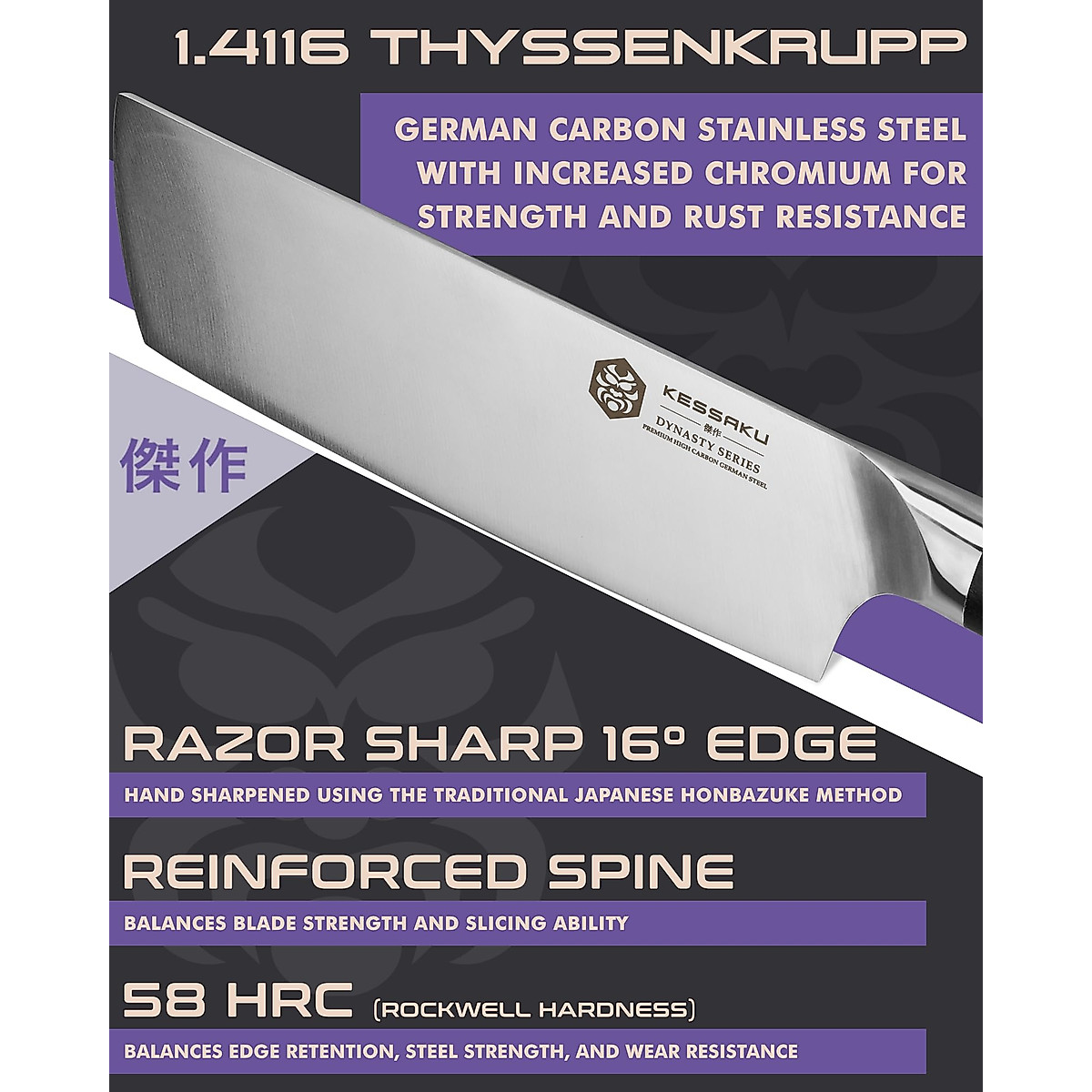 KESSAKU Nakiri Knife - 7 inch - Dynasty Series - Asian Vegetable Cleaver - Razor Sharp Kitchen Knife - Forged ThyssenKrupp German High Carbon Stainless Steel - G10 Garolite Handle with Blade Guard