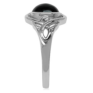 Silvershake 8mm Genuine Round Shape Black Onyx White Gold Plated 925 Sterling Silver Celtic Knot Solitaire Ring Size 9