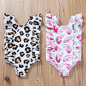 MODNTOGA Toddler Baby Girls Swimsuit Backless Ruffle One-Piece Swimwear Bathing Suit Tankini (Leopard, 110(3-4T))