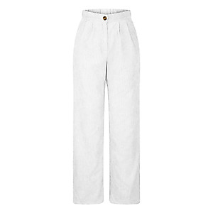 March Big Sale Women Corduroy Flare Pants Casual Corduroy Pants with Pocket Solid Corduroy Pants High Waist Bell Bottom Pants Fashion White