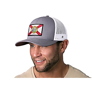 HAKA Florida Flag Hat – Florida Trucker Hat FL Baseball Cap Snapback Golf Hat (Gray&White)