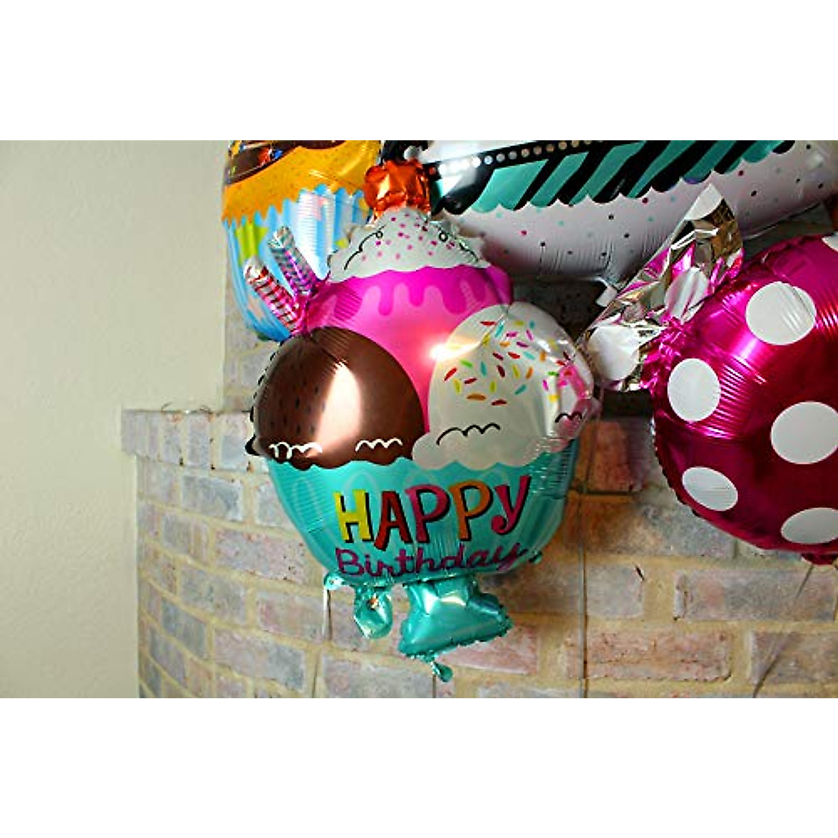 Happy Birthday Large Foil Balloon set - (6 pack) Cake, cupcake, ice cream cone, ice cream bowl, pink candy, blue candy by Par-T