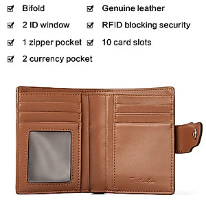 BOSTANTEN Women Leather Handbag Designer Large Hobo Purses Shoulder Bags Bundled with Small Bifold Zipper Pocket Wallet Card Case Purse with ID Window Brown