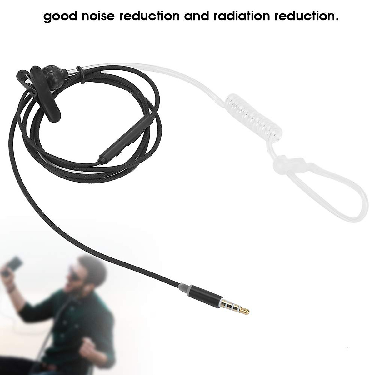 ASHATA 3 Sets Air Tube Headset, Single Earbud, 3.5mm Anti Radiation Noise Reduction Wire Control Headphone with Mic,Air Tube Acoustic Earbuds with Collar Clip