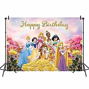 Princess Themed Backdrop Colorful Princess for Girl Photography Background Baby Shower Princess Birthday Background (7X5FT)