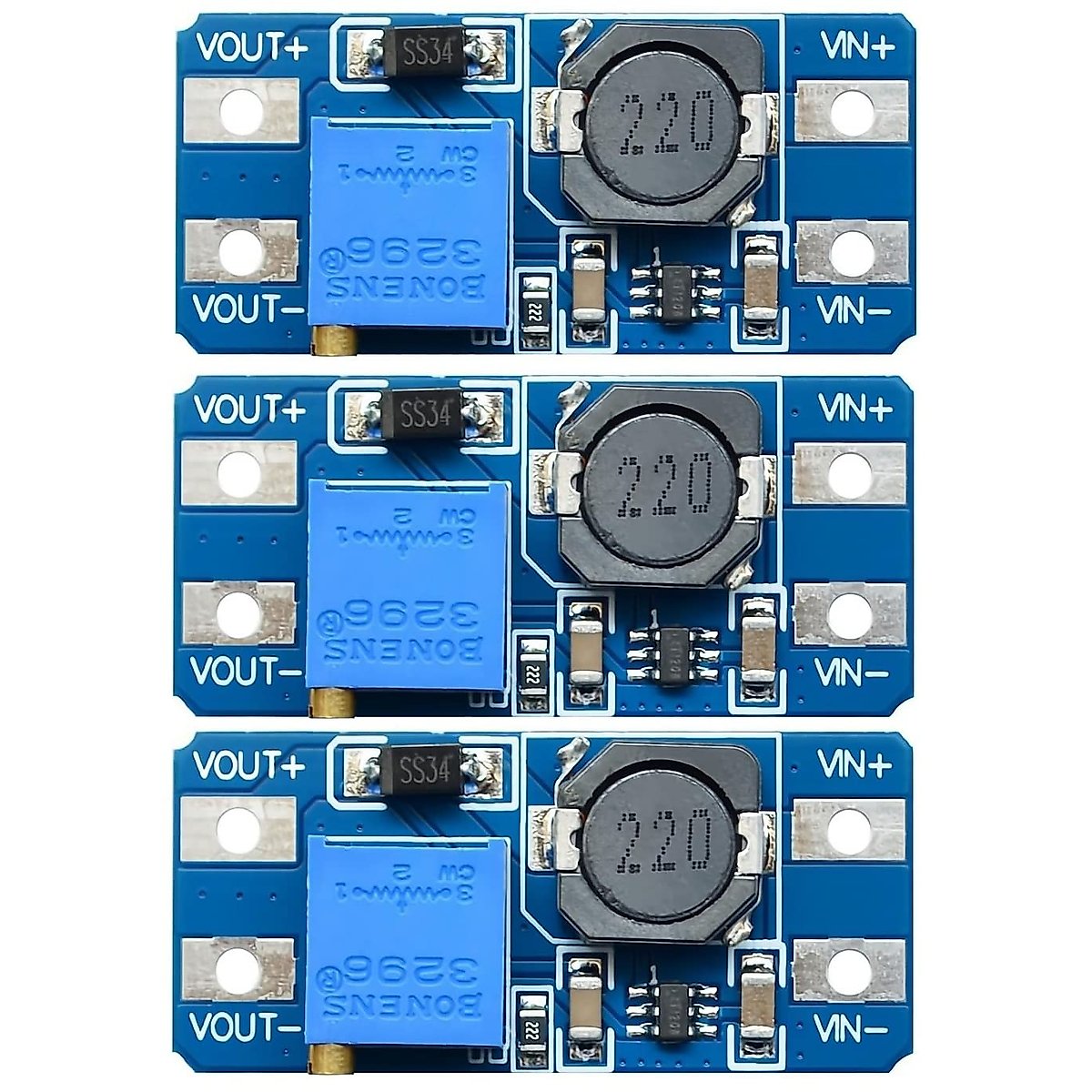 WWZMDiB MT3608 2A DC-DC Converter 2-24V to 5-28V Adjustable Boost Module (3 Pcs)