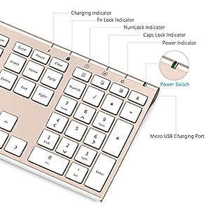 Wireless Keyboard and Mouse Combo, 2.4GHz Ultra-Slim Aluminum Rechargeable Keyboard with Whisper-Quiet Mouse for Windows, Laptop, PC, Desktop - White Gold