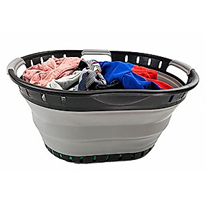 SAMMART 25L (6.6 gallon) Set of 2 Collapsible Plastic Laundry Basket - Foldable Pop Up Storage Container/Organizer - Portable Washing Tub - Space Saving Hamper/Basket (Alloy Grey + Crystal Blue)