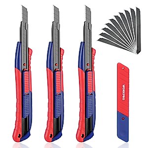 WORKPRO 2-In-1 Safety Utility Knife Retractable Snap-off blade, Metal Box Cutter Set, Razor Knife Exacto Craft Knives, with 10 Extra 9mm Blades, Pack of 3