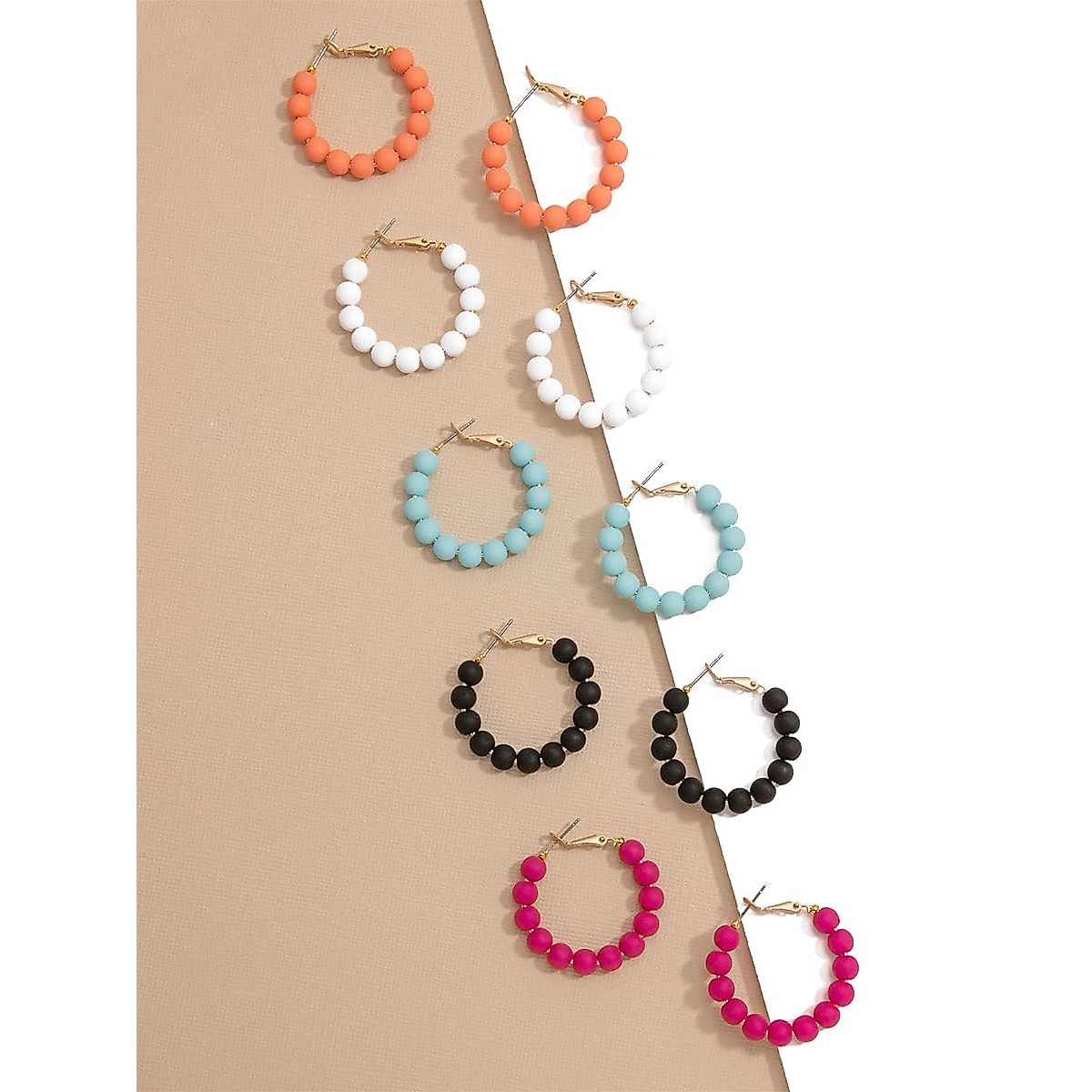 ZENZII Beaded Hoop Fashion Earrings Bohemian Circle Round Bead Earrings Chic Dangle Earrings for Women (White)