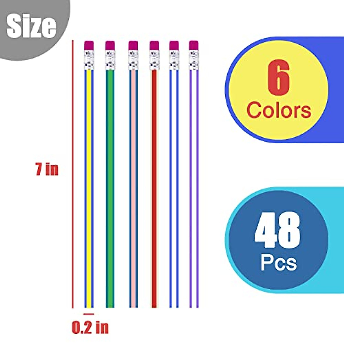 Flexible Pencils,48 Pieces Bendy Pencils,Colorful Soft Bendable Pencils with Eraser for Students Kids as School Teachers Prizes