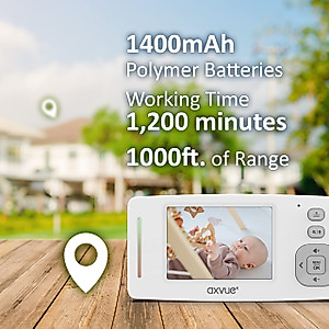 Axvue Video Baby Monitor, Slim Handheld, Non-Slip Design, 2.8" Horizontal Screen Monitor & 2 Camera,12 Hour Battery Life, 2-Way Talk, Night Vision, Temperature Monitor, No WiFi.